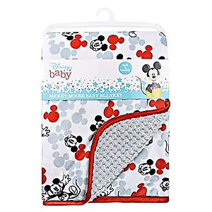 Cudlie Disney Baby Boy Mickey Mouse Double Sided Baby Blanket with Printed Mink Waffle & Satin Edge (30x40)