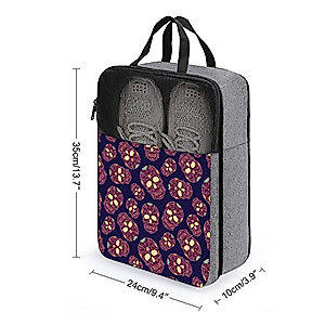 Frcavbin Day of The Dead Skulls Travel Shoe Bag Shoes Carrier with Handle and Zipper Foldable Shoe Puches Organizer for Home storage School starts