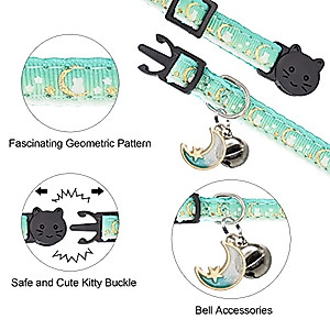 Giecooh 2 Pack Breakaway Cat Collar with Bells,Adjustable Moon and Star Kitten Safety Collars for Boys & Girls,Purple+Teal