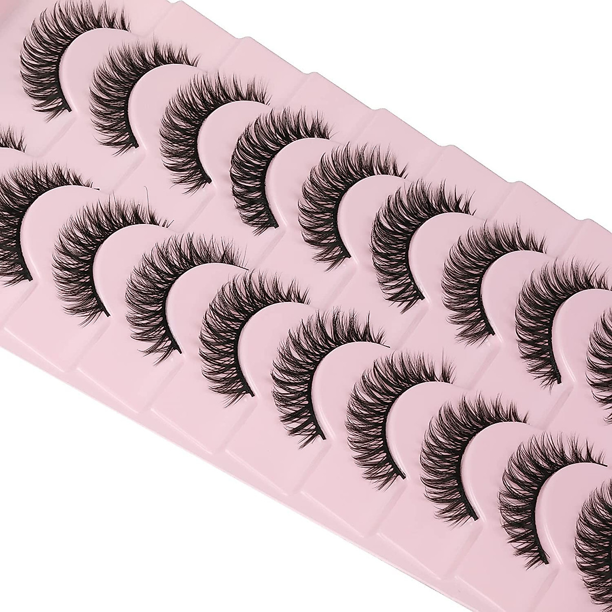 DALAETUS False Eyelashes, 10 Pairs Pack Russian Strip Lashes Natural Wispy Fluffy Lashes 3D Effect Fake Eyelashes