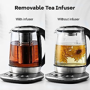 Mecity Electric Tea Kettle With Tea Infuser and Temperature Control Glass Tea Maker LCD Display Preset Brewing Programs For Tea Water Boiler 1.7L
