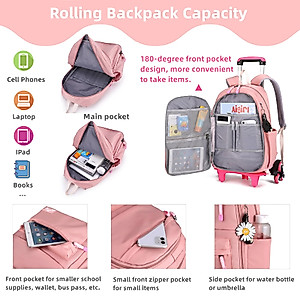 Rolling Backpack for Kids Elementary and Middle School Students with Wheel Travel Backpack Girls Solid Color School Bag