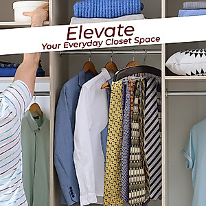 Richards Homewares Wooden Tie Rack Hanging Organizer for Mens Closet Accessories, Space Saving Necktie Holder for Storage and Display, Holds 24 Ties, Walnut Wood with Chrome Accents, Model:75531