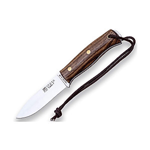 Joker Bushcraft Knife Ember F CN123, Walnut Wood Handle, Leather Sheath, 4.13 inches Blade of SANDVIK 14C28N Steel, Includes 78,74 inches of Paracord, Tool for Fishing, Hunting, Camping and Hiking