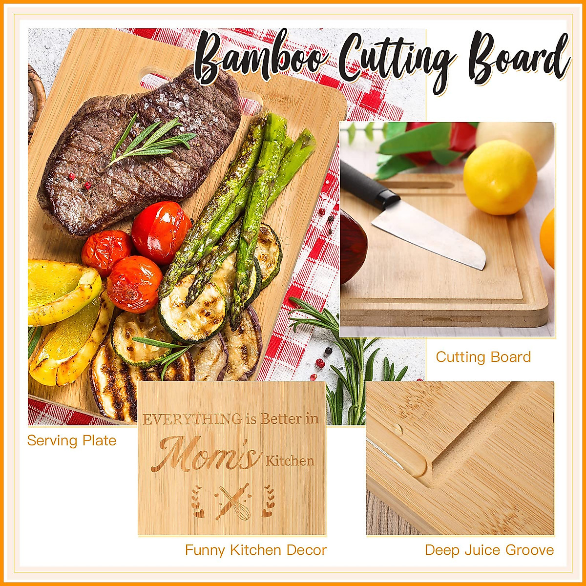 8 Pcs Christmas Mother Gifts Bamboo Cutting Board Kitchen 2 Pcs Towels Dish Towels 5 Pcs Wooden Spoons Bamboo Kitchen Utensils for Mother's Day Home Decoration Kitchen Supplies