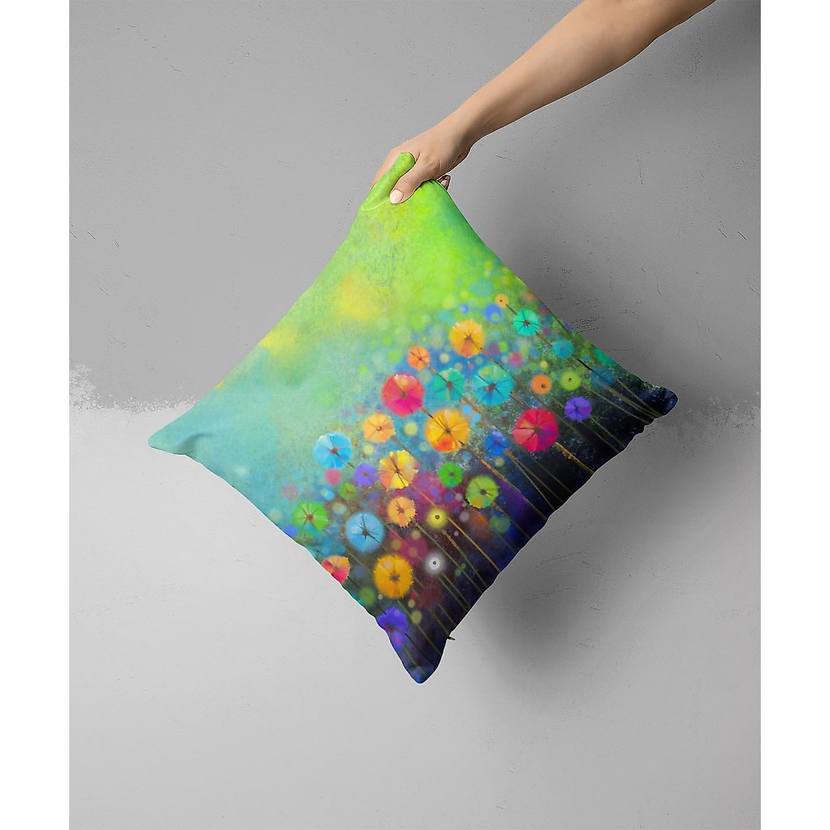 iiRov Summer Design Ink-Fuzed Decorative Throw Pillow - Abstract Flower Meadow