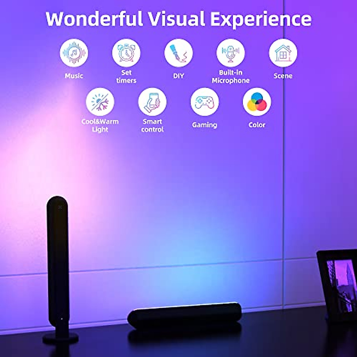 Smart LED Light Bars 2 PCS, Light Bar Dimmable Color Changing with Music Sync, Ambient Lighting Compatible with Alexa and Google Assistant, Gaming Lights with WiFi APP