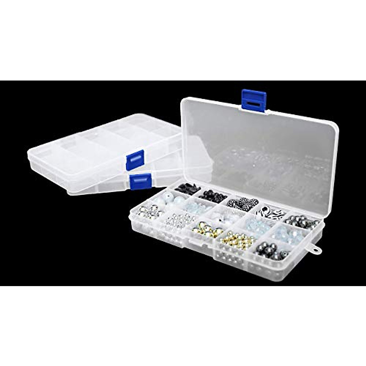 6-Pack Clear Plastic Jewelry Organizer Box with Adjustable Dividers for Bead, Nail Art, Crafts, Diamond Painting, Fishing Tackle Storage Box, (15 Grids, 6.8" x 0.8" x 3.9")