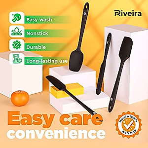 Riveira Silicone Spatula Set 4-Piece 600°F+ Heat Resistant kitchen utensils set Cooking Utensils Set Plastic Rubber Spatulas for Nonstick Cookware Baking Spoon Sets for Kitchen in Black