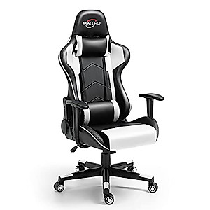 Polar Aurora Gaming Chair Racing Style High-Back PU Leather Office Chair Computer Desk Chair Executive Ergonomic Swivel Chair Headrest Lumbar Support (white1)