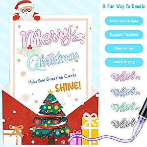 AKARUED Outline Shimmer Markers Set: Self Outline Metallic Marker Glitter Pens Set, 12 Colors Double Line Pens Fancy Markers for Kids Ages 8-12 Christmas, Birthday, Greeting Card Making
