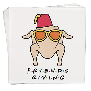 Friendsgiving Napkins, Thanksgiving Napkins, Happy Friendsgiving Party Decorations, Fall Thanksgiving Decorations, 5 x 5 Inch, 50-Pack