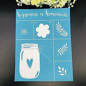 MANGOUSONG Screen Printing Kit,22x28cm Happiness is Homemade Mesh Screen Stencils Self-Adhesive Silk Screen Printing Stencil Canvas Bag Print Washable