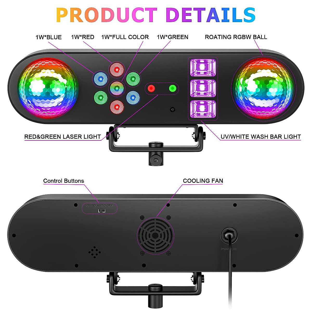 DJ Lights with Stand,5 in 1 Dj Lights for Parties Set Disco Ball Party Light with Remote Control, UV,Strobe, Dyeing Led Par Light and Pattern Lights for Bar Gig Wedding Christmas Stage Lights