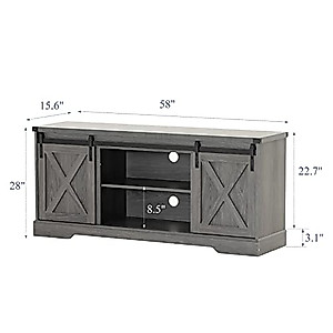 Squireewo Farmhouse Buffet Cabinet Sideboard with Sliding Barn Doors, Rustic Coffee Bar Cabinet Server with Storage and Adjustable Shelves, Cupboard Table for Kitchen Dining Room Living Room, Grey