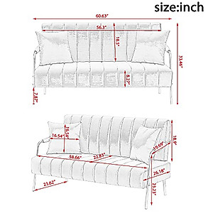 Yoluckea Cashmere Loveseat Chair Modern Loveseat Sofa with Gold-Finished Metal Legs Comfortable Sofa Couch Accent Sofa with 2 Small Pillows for Living Room Bedroom Load 500 Pounds (Blue)