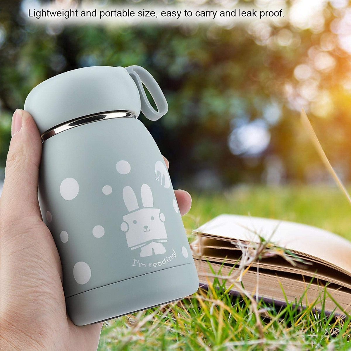 BORDSTRACT Kids Vacuum-Insulated Water Bottle, Stainless Steel Cute Rabbit Pattern Vacuum Cup Mug, Vacuum Insulated Water Bottle 304 Stainless Steel, for Toddlers Girls Boys (320ML 4 Color)(Blue)