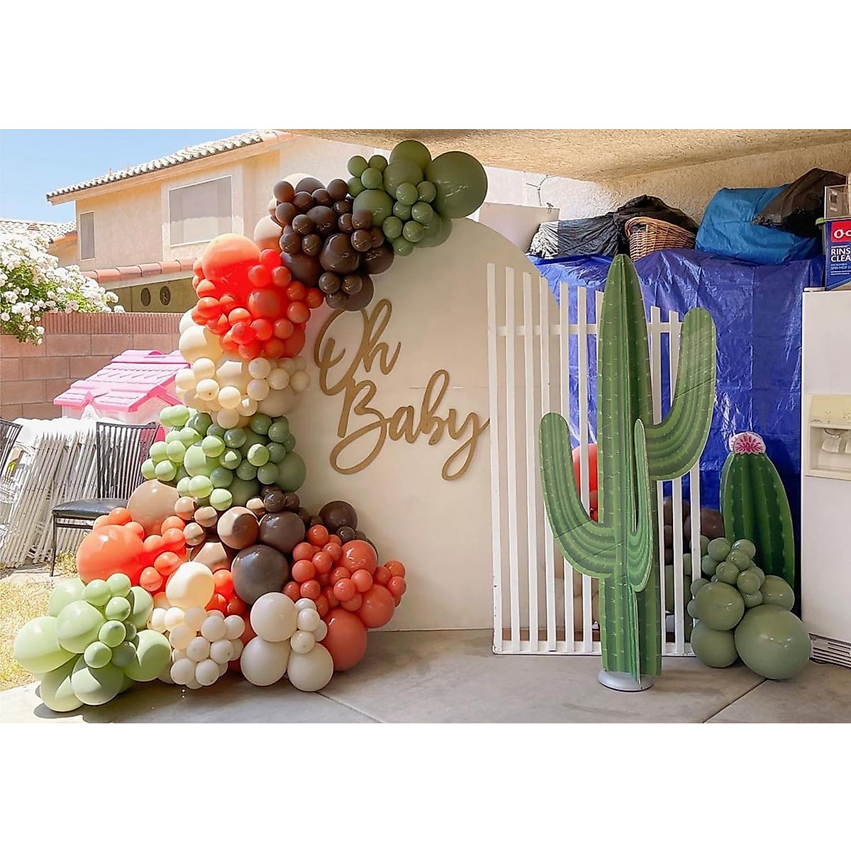 Enanal One Happy Camper Balloon Garland Arch Kit, 146pcs Sage Green Brown Camouflage Balloons with Campfire Balloon for Camping Woodland Party Supplies First Birthday Jungle Baby Shower Decorations