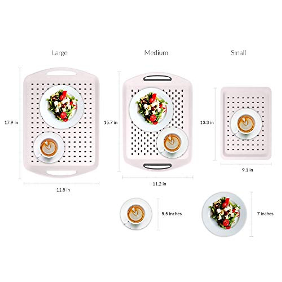 Bravi Kitchen 3PC Anti-Slip Food Serving Tray with Handles 17.9" + 15.7" + 13" Dinner Trays for Lap + Small Drink Tray | Breakfast Tray | Bed Tray | Food Tray | Lap Trays for Eating | Serving Trays