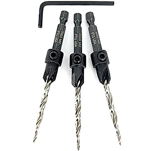 FTG USA Countersink Drill Bit Set 3 Pc #8 (11/64") Countersink Drill Bit with Tapered Drill Bits, Quick Change Hex Shank Countersink Bit, 1 Hex Wrench, Counter Sinker Drill Bit Set for Woodworking