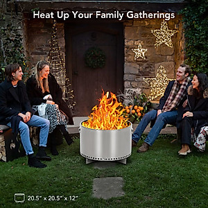 20.5" Smokeless Fire Pit with Air Switch and Handle, Wood Burning Portable Stainless Steel Outdoor Firepit with Removable Stand and Ash Pan, Ideal for Camping Backyard Patio, H: 11.5 in, 18.8 lbs