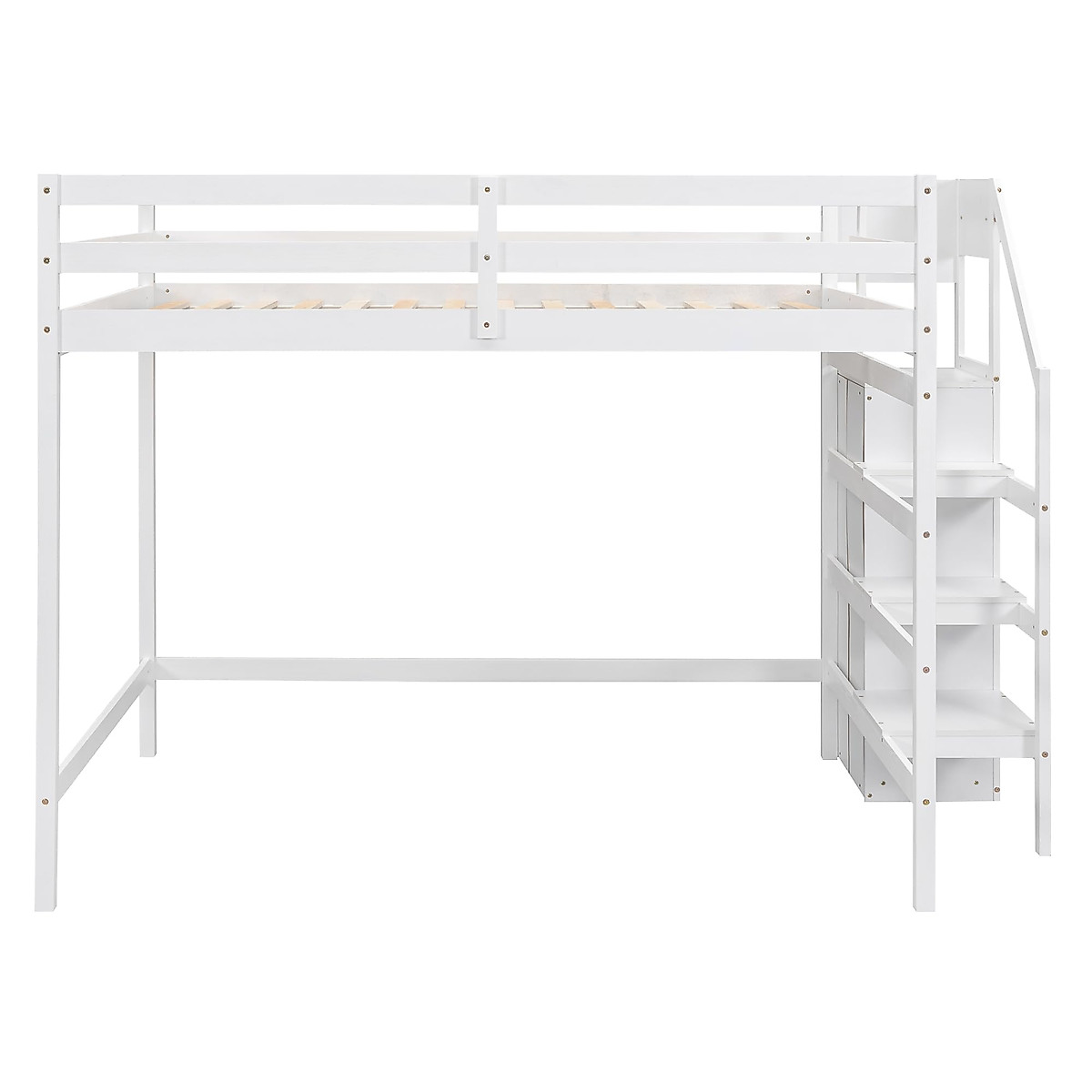 Harper & Bright Designs Full Size Loft Bed with Wardrobe and Staircase, Wooden Full Loft Bed Frame, High Loft Bed for Kids Teens Adults, White