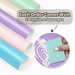 TECKWRAP Permanent Adhesive Vinyl Bundle for Crafting Cutter 12" x 36"/Rolls (Matte Lavender Purple,Ivory White,Cyan Blue,Light Pink,Mint Green)