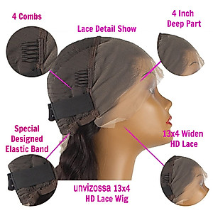 Straight Lace Front Wigs 13x4 HD Transparent Lace Front Wigs Glueless Wigs Human Hair Pre Plucked with Baby Hair 180% Density Lace Frontal Wigs for Black Women Natural Color (20inch)