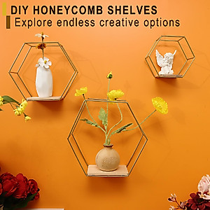 REFSAVER Hexagon Shelves for Wall,Gold Geometric Floating Shelves Wall Decor,Multi-use Metal Wire Wall Display Shelves,Hanging Wall Decor for Bedroom Living Room Kitchen Office,3 Pack,Gold