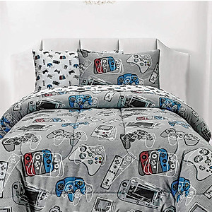 Kids Rule 3-Piece Game Controllers Sheet Set | 1 Twin Flat Sheet, 1 Twin Fitted Sheet & 1 Queen Pillowcase | 100% Softly Brushed Microfiber Polyester | Soft, Smooth & Durable | Ideal for Kids | Grey