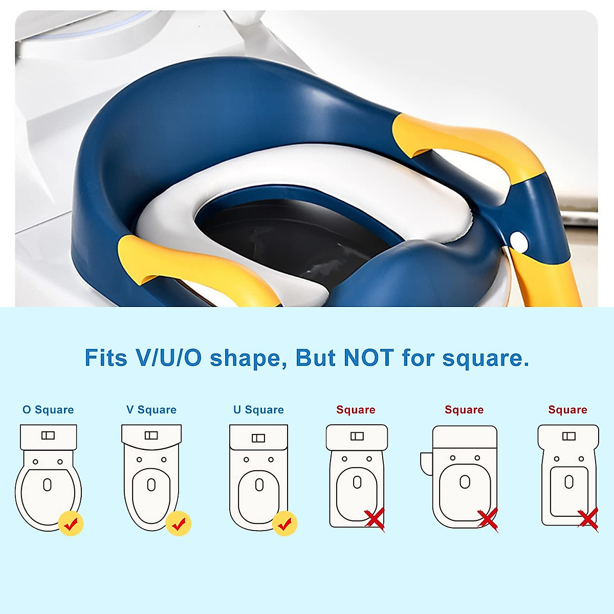 Potty Training Toilet Seat with Step Stool Ladder PU Padded, MateYunkids Foldable Potty Training Chair Seats with Safety Handle, Anti-slip Step Stool Pads for Kids Toddlers