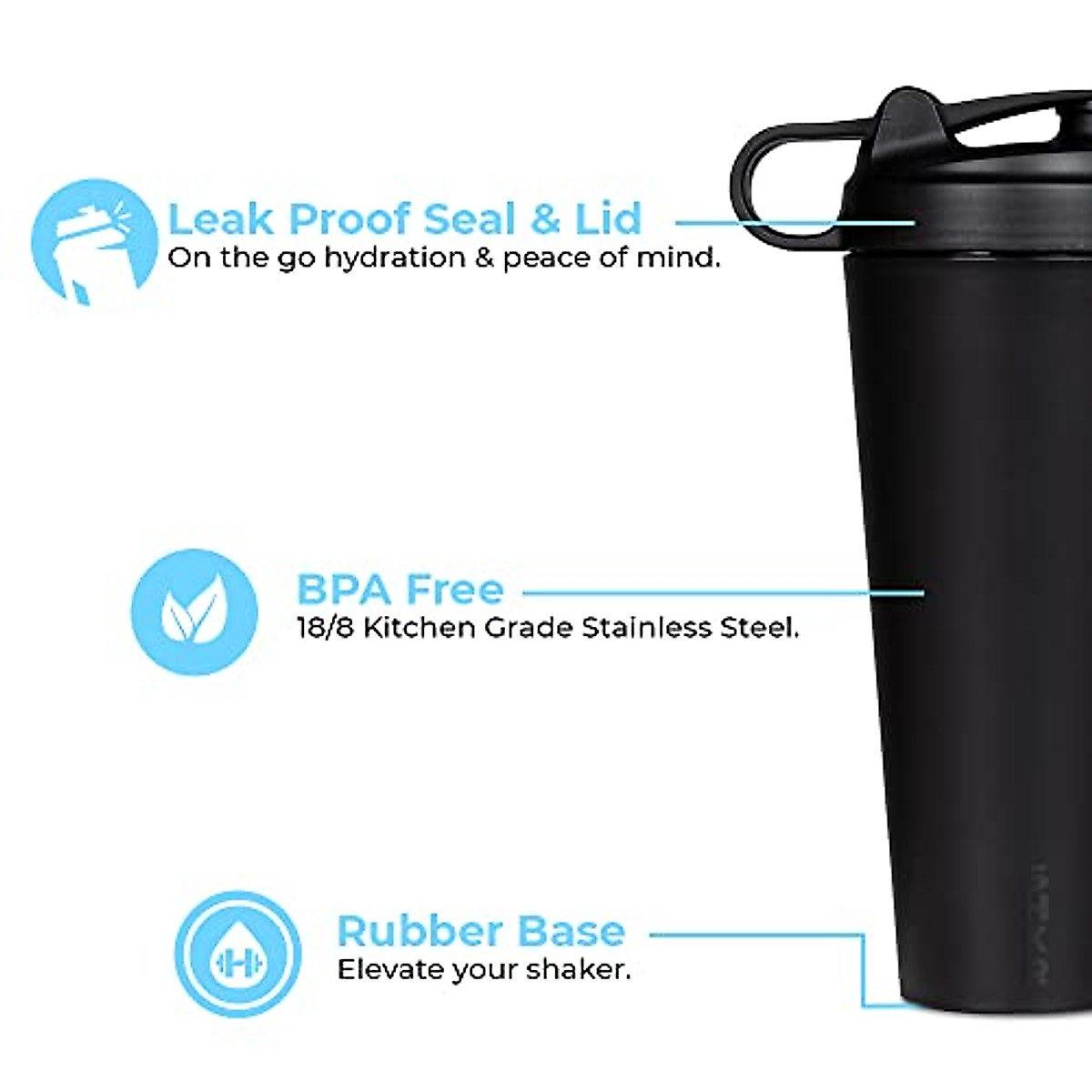 HydroJug Shaker Cup 24oz - Perfect For Protein Shakes, Pre-Workout Drinks, Iced Coffee - Easy Blending, Double Insulated, Cup Holder Compatible, BPA Free - Keeps Temp For Hours