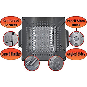 Professional Grade Stainless Steel Grill Basket, BBQ Accessories, Meats, Vegetables, Seafood, Pizza, Kabob. Fits Charcoal, Gas Grills Camping Cookware Grill Tool Gift for Dad