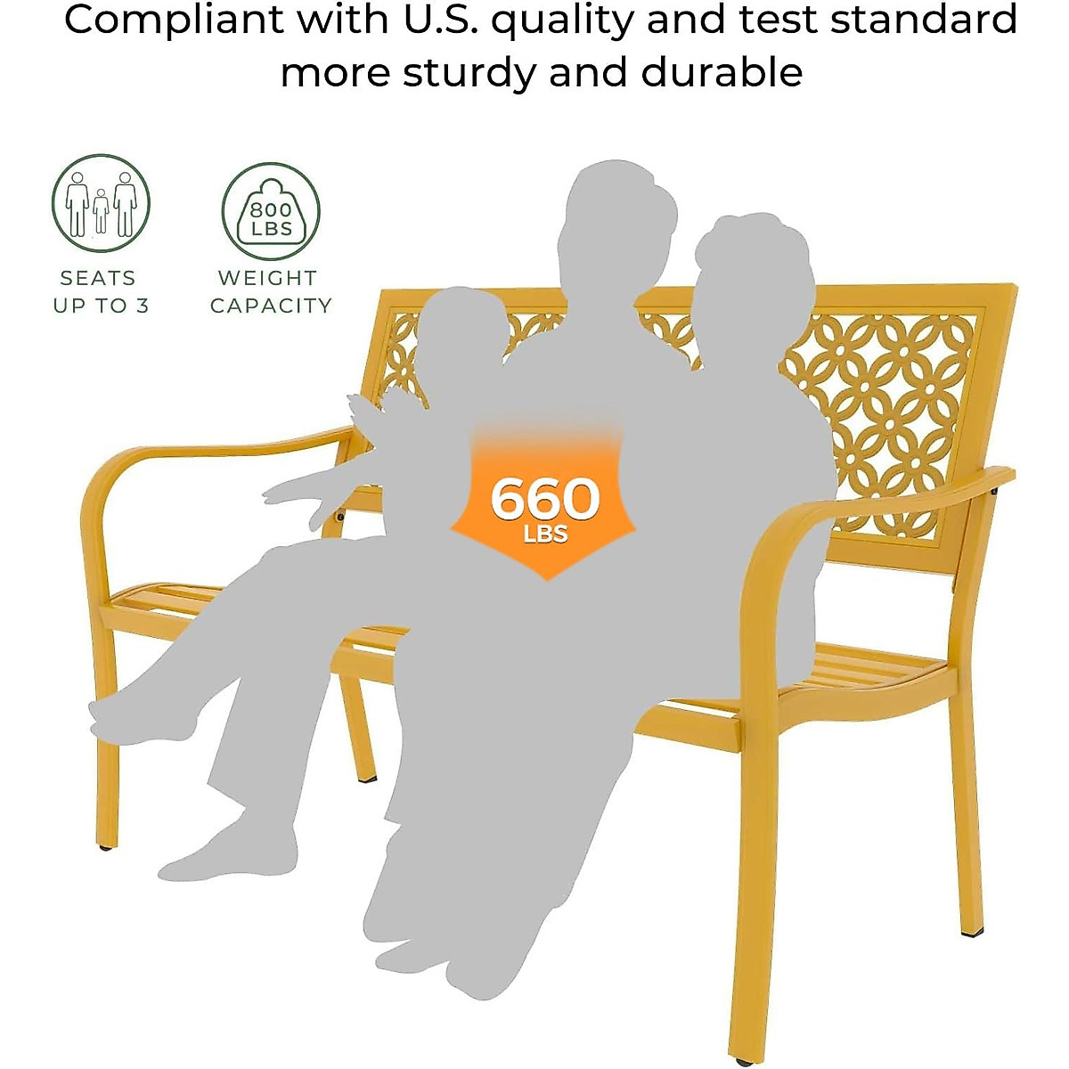 Grand patio Outdoor Bench, Garden Benches with Anti-Rust Metal Powder Coated Frame, Patio Bench for Front Porch Park Outside Furniture Decor, Sunflower Yellow