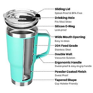 GUDEMAO 20 oz Tumbler with Handle, Stainless Steel Insulated Tumbler with Lid and Straw, Double Wall Vacuum Insulated Coffee Mug Tumbler, Insulated Coffee Thermal Cup for Cold and Hot (Mint Green)