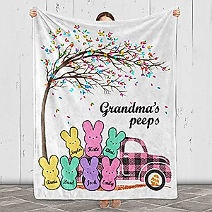 Customized Grandma Peeps Easter Blanket, Easter Name Blanket, Bunny Throw Blanket, Easter Blanket Gift for Grandkids from Grandma, Proudly Printed in USA