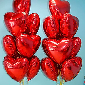 20 Pcs Red Heart Balloons 18 Inch Valentines Day Decoration Foil Heart shaped Balloons Helium Mylar Balloons Foil Balloon for Women Kids Birthday Wedding Proposal Bridal Bachelorette Party Decor