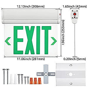 LEONLITE Green Exit Signs for Business, UL 924, LED Edge Lit Exit Sign, Hardwired Emergency Exit Lights with Battery Backup, Rotating Acrylic Clear Panel, Top/Side/Wall Mount, AC 120/277V, Pack of 4