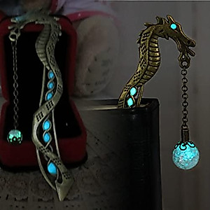Operitacx Bead Gift The Glowing Reader Hairpin Retro Stationery Luminous Use Favors Pendant Lovers Shape with and D Alloy Book Bookmarks in Gifts for Metal Glow Daily Pearl Dragon
