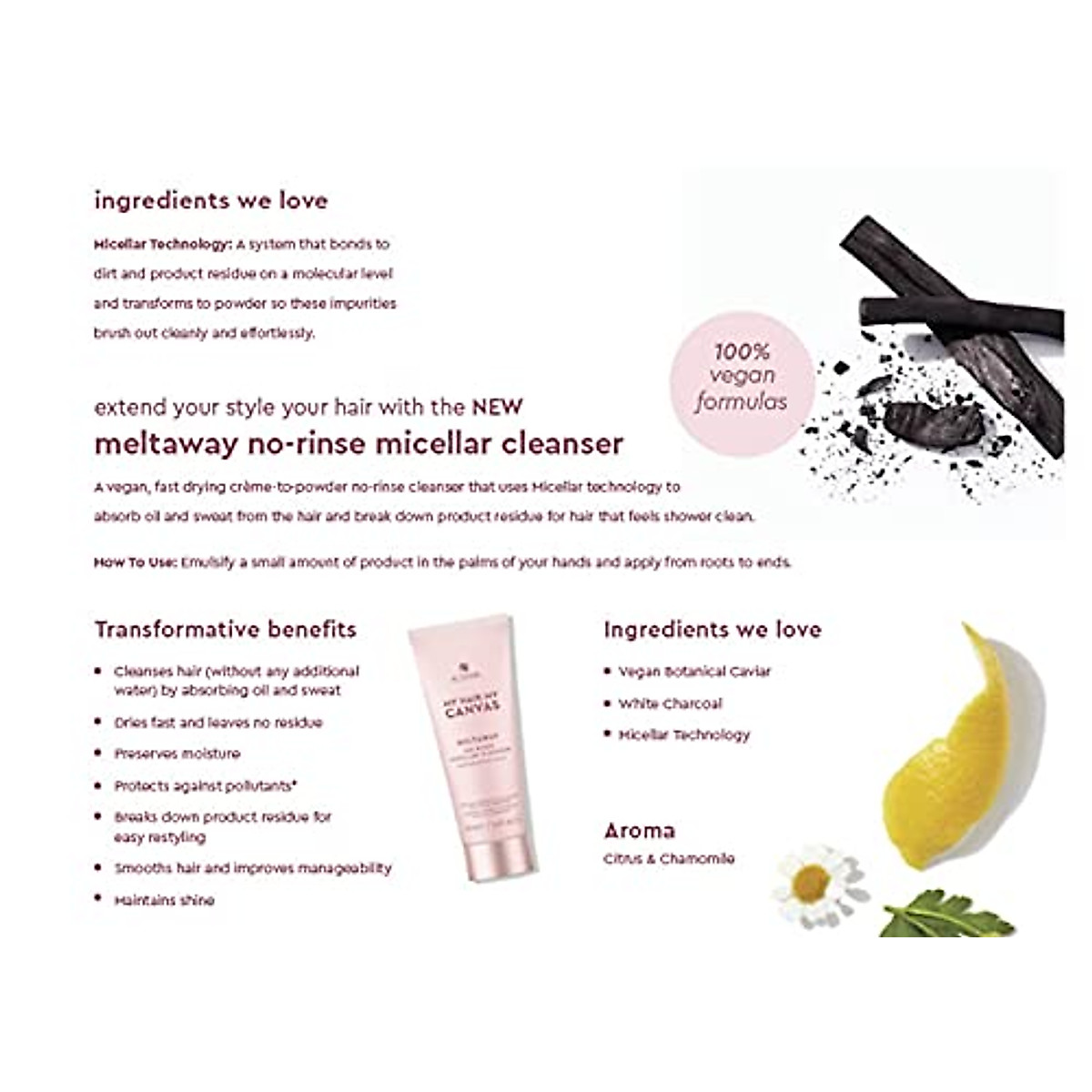 Alterna My Hair My Canvas Meltaway No-Rinse Micellar Cleanser 3.4 Fl Oz | Vegan | Fast Drying Creme-to-Powder Cleanser, Absorbs Oil & Sweat for Shower Clean Hair | Peta Tested, 3.4 fl. oz.