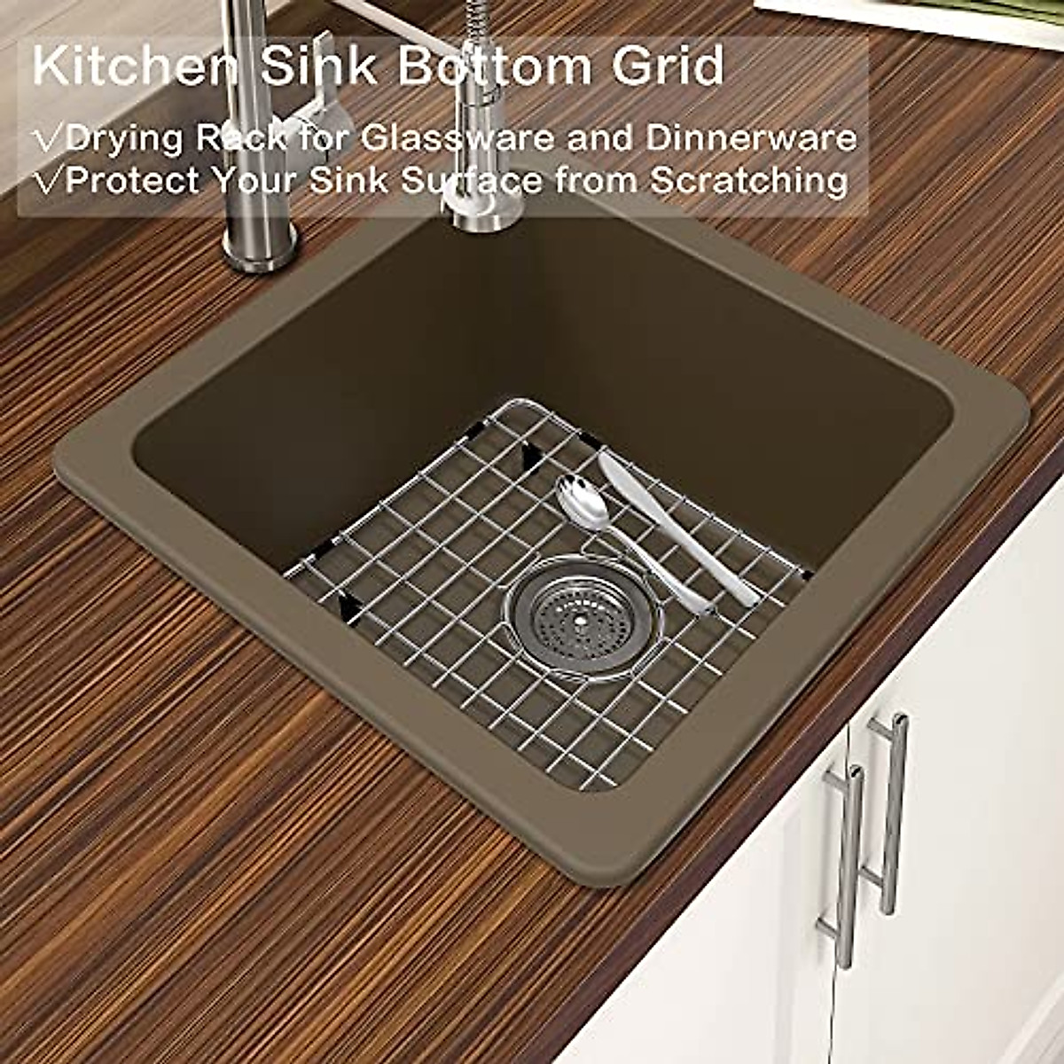 Zeesink Sink Protectors for Kitchen Sink,Sink Grid 14 15/16" X 13",Sink Bottom Grid,Stainless Steel Sink Protector,Sink Grate with Center Hole