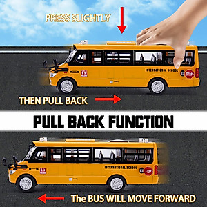 Crelloci School Bus Toy, Die Cast Pull Back 9'' Model Cars, with Lights & Sounds, Openable Doors, Large Yellow Metal Toy Vehicles, Play Bus for Boys Girls Kids Toddlers Ages 3+