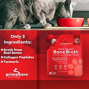 Primalvore Free-Range Bone Broth for Dogs &Cats, Mobility Formula w/Collagen Peptides to Help Support Hip & Joints, Digestion, Skin & Coat and Hydration, Human Grade, Mix 4 Pack Chicken and Beef
