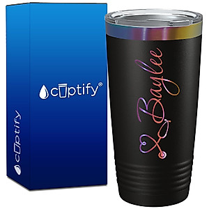 Personalized Heart Stethoscope Tumbler Gift for Nurse, RN, LPN, CNA, CMA, MA on Black with Ion Prism Design 20 oz Stainless Steel Tumbler with Lid - Insulated Cup - Custom Travel Mug