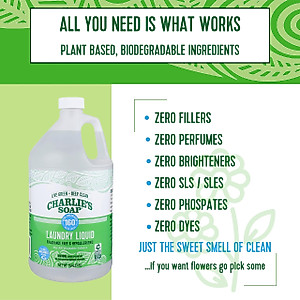 Charlie’s Soap Laundry Liquid (160 Loads, 4 Pack) Natural Deep Cleaning Hypoallergenic Laundry Detergent – Biodegradable Eco Friendly Sustainable Laundry Liquid