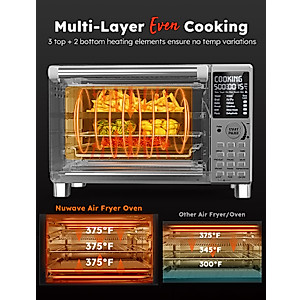 Nuwave Bravo XL Pro Air Fryer Toaster Oven with Grill Combo, 2024 New Ultra-Fast Convection System, 35% Crispier, 2X More Even, 142 Presets, 50-500F, Smarter Probe, PFAS Free, 30QT, Stainless Steel