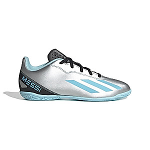 adidas X Crazyfast Messi.4 Indoor Sneaker, Silver Metallic/Bliss Blue/Core Black, 11 US Unisex Little Kid