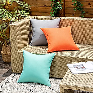 ANRODUO Pack of 2 Outdoor Waterproof Throw Pillow Covers Solid Decorative Garden Cushion Sham Outside Lumbar Square Pillowcase for Patio Tent Balcony Bench Tent Couch Sofa (18"x18", A-Light Green)