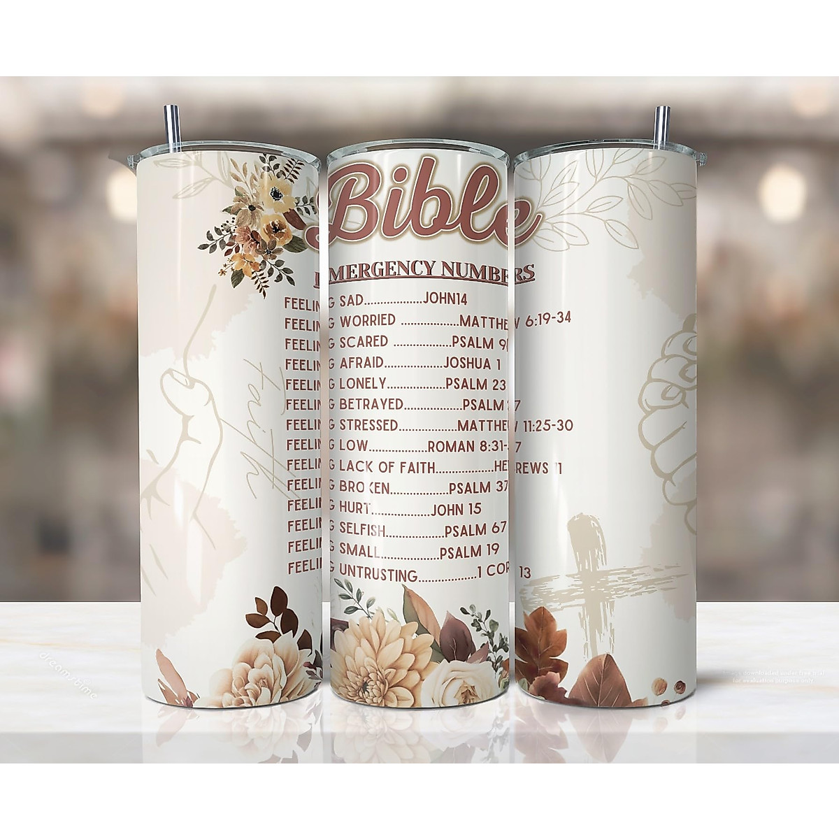 Bible Emergency Numbers Tumbler Sublimation Transfer, Ready to Press, 20 oz Straight Tumbler, Psalms Christian Transfer for Tumbler