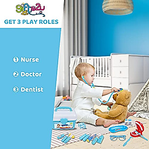 Gifts2U Toy Doctor Kit, 37 Pieces Kids Pretend Play Toys Dentist Medical Role Play Educational Toy Doctor Playset for Boys Ages 3-6